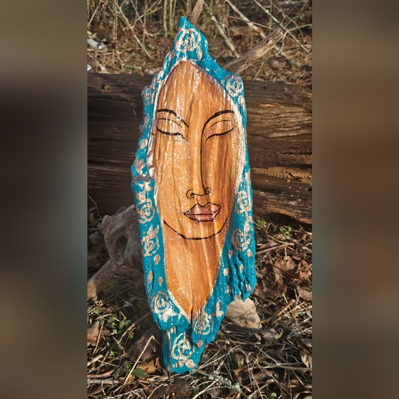 CandysArt | Art | Handcrafted Wooden Face Art With Blue Accents | Poshmark